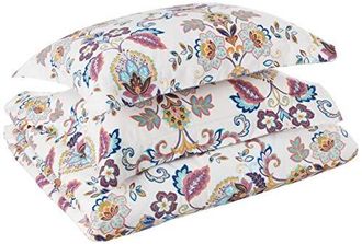 Tribeca Living Abstract Paisley Printed Flannel 200 GSM Luxury Duvet Cover Set, Queen, Multicolor