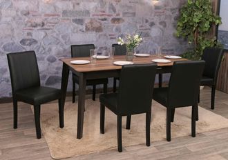 Mendler 6er-Set Esszimmerstuhl HWC-O65d, K&uuml;chenstuhl Polsterstuhl Lehnstuhl, Kunstleder - schwarz