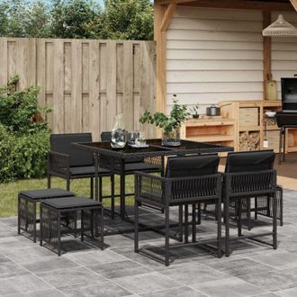 vidaXL Ensemble &agrave; manger de jardin 9pcs coussins noir r&eacute;sine tress&eacute;e - Vidaxl