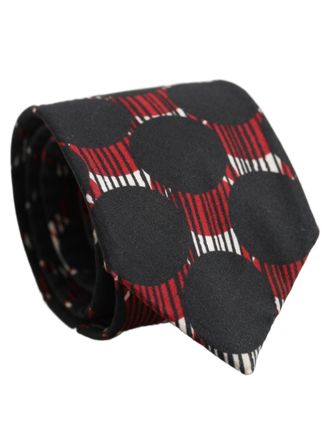 Dolce & Gabbana Geometric Circle Stripe Cotton Necktie - Black