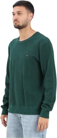 Tommy Hilfiger Homme, Pulls, Vert, Taille: 2XL Flag Embroidery Textured Crew Neck Jumper