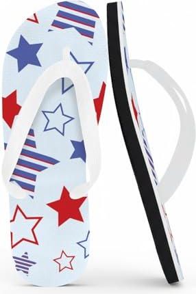 Generic Tongs g&eacute;om&eacute;triques d&eacute;coratives pour femme - Chaussures de douche - Semelle souple - Cadeau de remerciement pour tante, &Eacute;toiles rouges et bleues, XX-La