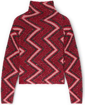 Motivi Femme, Pulls, Rouge, Taille: 42 FR Pull Col Roul&eacute; Chevron avec Sequins