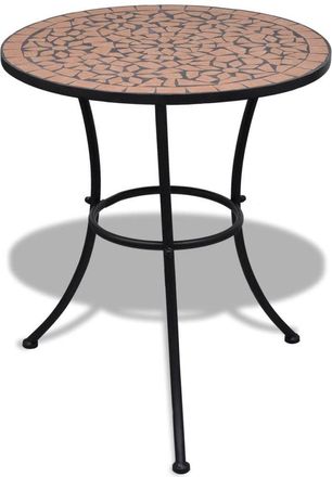 tidyard Tisch Mosaiktisch mit Eisenrahmen Gartentisch Bistrotisch keramische Tischplatte Rund, 60 x 70 cm (&Oslash; x H) Terrakotta