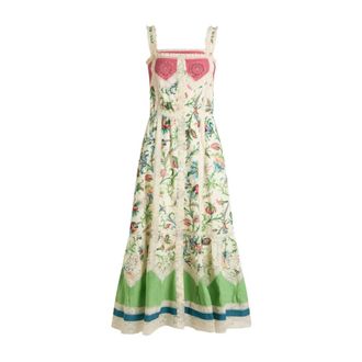 Etro Femme, Robes, Blanc, Taille: 40 FR Robe Midi en Coton avec Inserts en Dentelle et Motif Floral