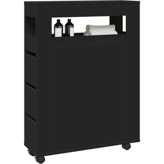 vidaXL Meuble &eacute;troit de salle de bain &agrave; roulettes noir - Vidaxl