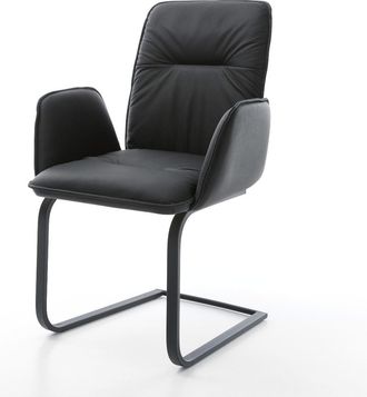 DELIFE Freischwinger Vinja-Flex Echt-Leder Schwarz Freischwinger flach Schwarz, Esszimmerstühle