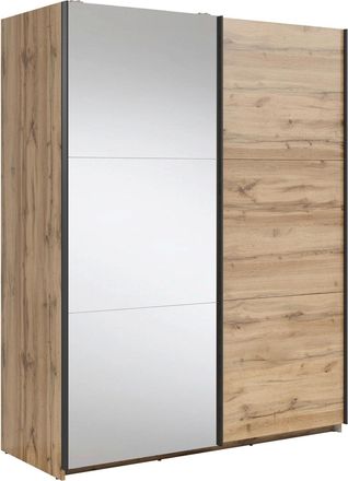 MID.YOU Mid.you Schwebetürenschrank, Klar, Eiche Wotan, Glas, Holzwerkstoff, 3 Fächer, 153.5x195.5x60 cm, FSC MIX, Schrankfront mit Spiegel