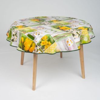 Laro runde 140 cm wachstuchtischdecke wachstischdecke abwashbar PVC tischdecke Wachstuch wasserabweisend Garten tischdecke, Muster:Blumen Narzissen Tulpen 