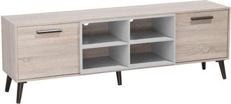 Beliani Beliani - tv Möbel Hellbraun Grau Spanplatte Gummibaumholz 60 x 180 x 40 cm Modern Elegant Praktisch Multifunktional 2 Schränke Wohnzimmer