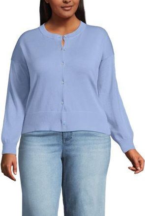 Lands End Kurzer Feinstrick-Cardigan aus Baumwolle, Damen, Gr&ouml;&szlig;e:56-58 plus, Blau, Baumwolle, by Lands End