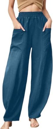 Generic Pantalon en coton et lin pour femme - Jambe large - Pantalon de plage d&eacute;t&eacute; confortable - Pantalon de yoga Palazzo - XIYU26052, vert fonc&eacute;, 3XL
