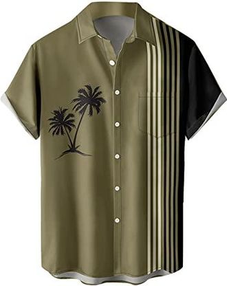 Generic Chemise hawa&iuml;enne d&eacute;t&eacute; boutonn&eacute;e pour homme - Chemise &agrave; manches courtes - Flamant rose hawa&iuml;en - Palmier hawa&iuml;en - Revers graphique d&eacute;contract&eacute; - Chem