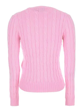 Polo Ralph Lauren Womens Crewneck Sweater Pink Cable Knit Cotton Tops Top