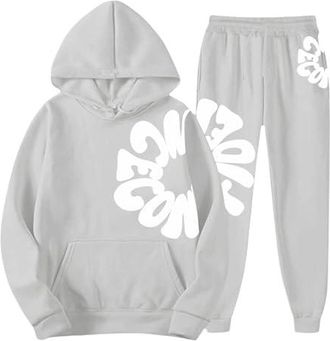 Generic Ensemble de surv&ecirc;tement pour homme avec imprim&eacute; lettres, sweat &agrave; capuche, jambe droite, ensemble de jogging, v&ecirc;tements de sport, hauts de jogging, pan