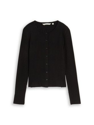 Tom Tailor Langarmshirt T-Shirt Pointelle Cardigan mit Knopfleiste