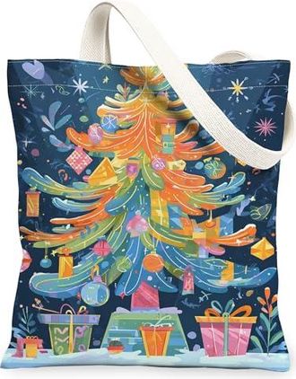 Generic Sac fourre-tout en toile motif sapin de No&euml;l, sacs r&eacute;utilisables avec bandouli&egrave;re moderne et l&eacute;g&egrave;re et lavable, Color&eacute;, 13x15 Inch