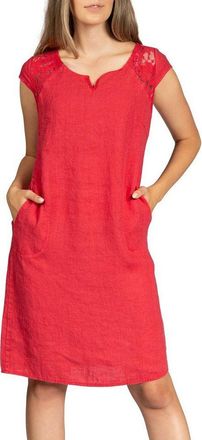 CASPAR Fashion Sommerkleid SKL042 Damen Sommer Leinenkleid mit dezentem Spitzeneinsatz Luftig leicht, figurumspielende Form, mit seitlichem Jersey-Einsatz