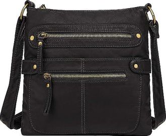 Scarleton Petit Sac à bandoulière pour Femme en Cuir végétal lavé Ultra Doux H182001 10 x10 x0,4 Noir
