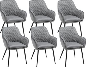 Yaheetech Esszimmerstühle 6er Set Küchenstühle, Polsterstühle mit Armlehnen Metallbeine, Seesel aus Samtstoff für Arbeitszimmer/Wohnzimmer, Hellgrau
