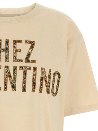 Valentino Garavani Logo-Embroidered Cotton T-Shirt - Beige
