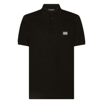 Dolce & Gabbana Silbernes Plakett-Logo-Polo in Schwarz - - Tops - Herren - Schwarzk - L