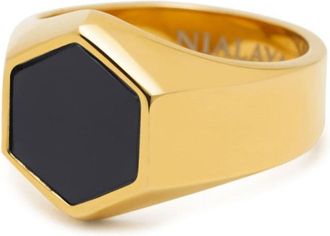Nialaya Ring mit sechseckigem Schmuckstein - Gold