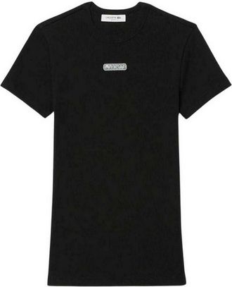 Lacoste T-Shirt f&uuml;r Damen, Rundhalsausschnitt, gerippt, Schmal (Schwarz)