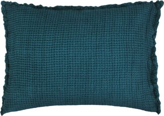 Zoeppritz Honeybee -Kissenbezug - weiche Kissenh&uuml;lle aus Leinen - einfarbig gewebt - mit Fransen aus Naturmaterialien - 40x60 cm - 790 deep pacific - von zoeppr