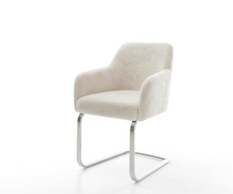 DELIFE Freischwinger Greg-Flex Pl&uuml;sch Creme-Wei&szlig; Freischwinger flach Edelstahl Taschenfederkern, Esszimmerst&uuml;hle