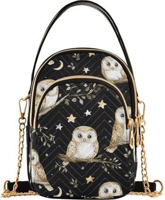 Mnsruu Sac &agrave; bandouli&egrave;re pour femme et fille, motif hiboux blancs, &eacute;toiles, lune, sac &agrave; bandouli&egrave;re, sac &agrave; main, sac &agrave; main, porte-monnaie, porte-monnaie, ca