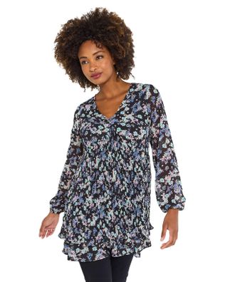 Joe Browns Damen Floral Tiered Skirt Pleated Mini Dress Tunika-Shirt, Schwarz, 44