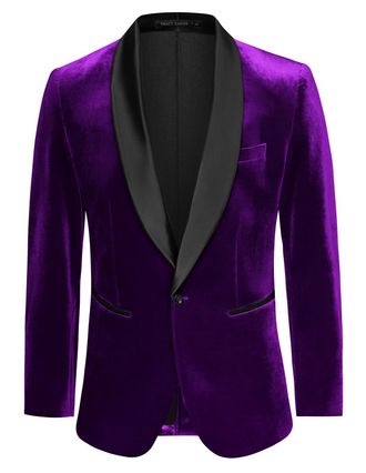 Grace Karin Sakko Anzugjacke für Herren Stehkragen Party Formal Blazer Regular Fit Sakko Jackett für Hochzeit Party Festlich S Lila