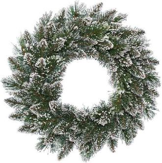 Kaemingk Tannenkranz 50cm k&uuml;nstlich beschneit Hartnadeln mit Glitzer Schnee gr&uuml;n wei&szlig;