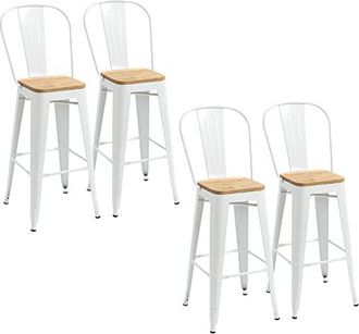 HOMCOM Lot de 4 tabourets de Bar Empilable Chaise de Bar Industriel avec Dossier Repose-Pied Hauteur dAssise 76 cm m&eacute;tal Blanc
