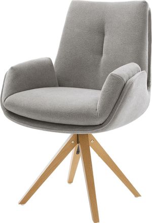 DELIFE Esszimmerstuhl Clea-Flex Holzgestell kantig Natur Strukturstoff Soft Grau 180&deg; drehbar