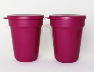 Tupperware Aloha 2x Trinkbecher 470ml Beere Becher + Mini Trichter lila