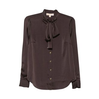 Michael Kors Satin-Bluse mit Schleifenkragen - - Blouses & Shirts - Damen - Braun - S