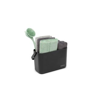 Brabantia Sp&uuml;lbecken-Reinigungsset 8-teilig - Dunkelgrau | Reinigungs-Caddy mit Griff, Mikrofasert&uuml;chern, T&uuml;chern, Sp&uuml;lb&uuml;rste, Abzieher | Komplettl&ouml;sung f&uuml;r die