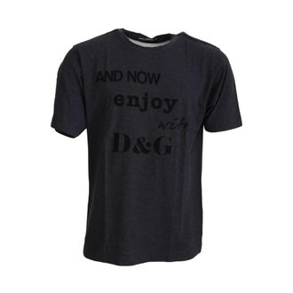 Dolce & Gabbana Graues Motivdruck Rundhals T-Shirt - - Tops - Herren - Grau - S