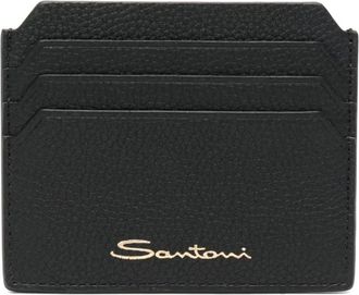 Santoni Femme, Accessoires, Noir, Taille: ONE Size Porte-cartes en cuir foulonn&eacute;