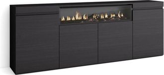 Skraut Home Sideboard, Highboard, Kommode, Komodenschrank, 200x75x35cm, 4 T&uuml;ren, Elektrokamin. Ma&szlig;e, Moderner Stil, Schwarz - Skraut Home