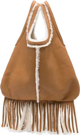 Liska Tasche Schultertasche mit Fransen - Braun