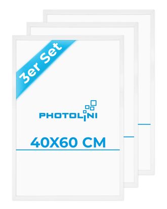 Photolini Bilderrahmen 40x60 wei&szlig; 3er Set Holz MDF, Bilderrahmen 60x40 wei&szlig;, picture frame 40x60 mit bruchsicherem Acrylglas zum Aufh&auml;ngen, Rahmen 60x40 mit ext