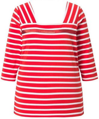 Ulla Popken Longsleeve Shirt Ringel Pailletten Carr&eacute;e-Ausschnitt 3/4-Arm