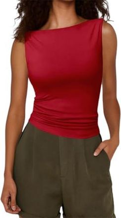 Generic D&eacute;bardeur Femme Coton Tank Top D&eacute;bardeur Classique pour Femmes avec col Rond en Couleur Unie Parfait &agrave; associer avec Jeans ou Jupes