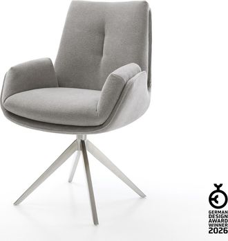 DELIFE Drehstuhl Clea-Flex Strukturstoff Soft Grau Kreuzgestell breit Edelstahl 360&deg; drehbar Wippfunktion, Esszimmerst&uuml;hle