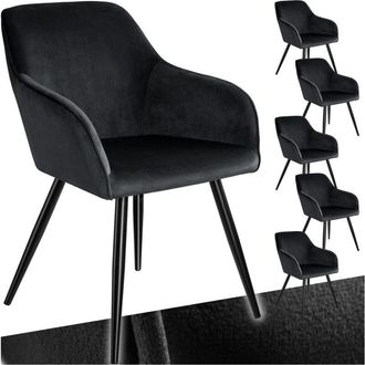 TecTake Tectake - Ensemble de 6 chaises effet velours rembourrées ergonomiques noir
