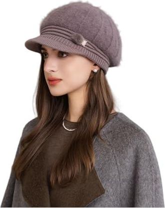 Generic Bonnet dhiver en tricot &eacute;l&eacute;gant avec doublure en polaire chaude pour femme - Bonnet dhiver tricot&eacute; thermique doubl&eacute; en polaire - B&eacute;ret chaud en laine 
