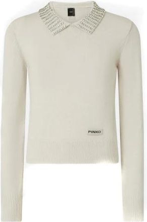 Pinko Pinko, Femme, Pulls, Gris, Taille: 36 FR Pull avec col et strass